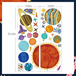 Planets in Space Wall Stickers, Solar System Wall Decals for Boys, Spaceship Stars Nursery Bedroom Playroom Wall Decor, Space Explorer Peel & Stick Wall Mural for Kids Toddler Classroom Decoration