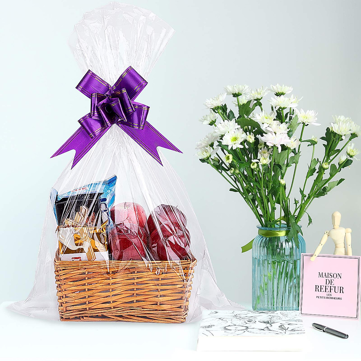 Awpeye Cellophane Bags 25 Pack, Cellophane Gift Bags, Cellophane Wide Clear Bags For Mugs, Wine Bottles And Small Baskets 2 Mil Thick