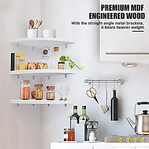 Corner Floating Shelves Set of 3 | Corner Wall Shelves | Wall Mounted Corner Storage Display Shelving for Bathroom, Bedroom, Living Room, Kitchen | 12-4/5" D x 12-4/5" W | Fan-Shaped, Simply White