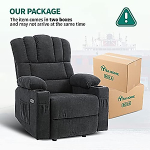 YITAHOME Glider Rocker Recliner Chair with Massage and Heat, Fabric Recliner Chair, Manual Rocking Recliner Chair with 2 Cup Holders, USB Charge Port and Side Pocket,Grey