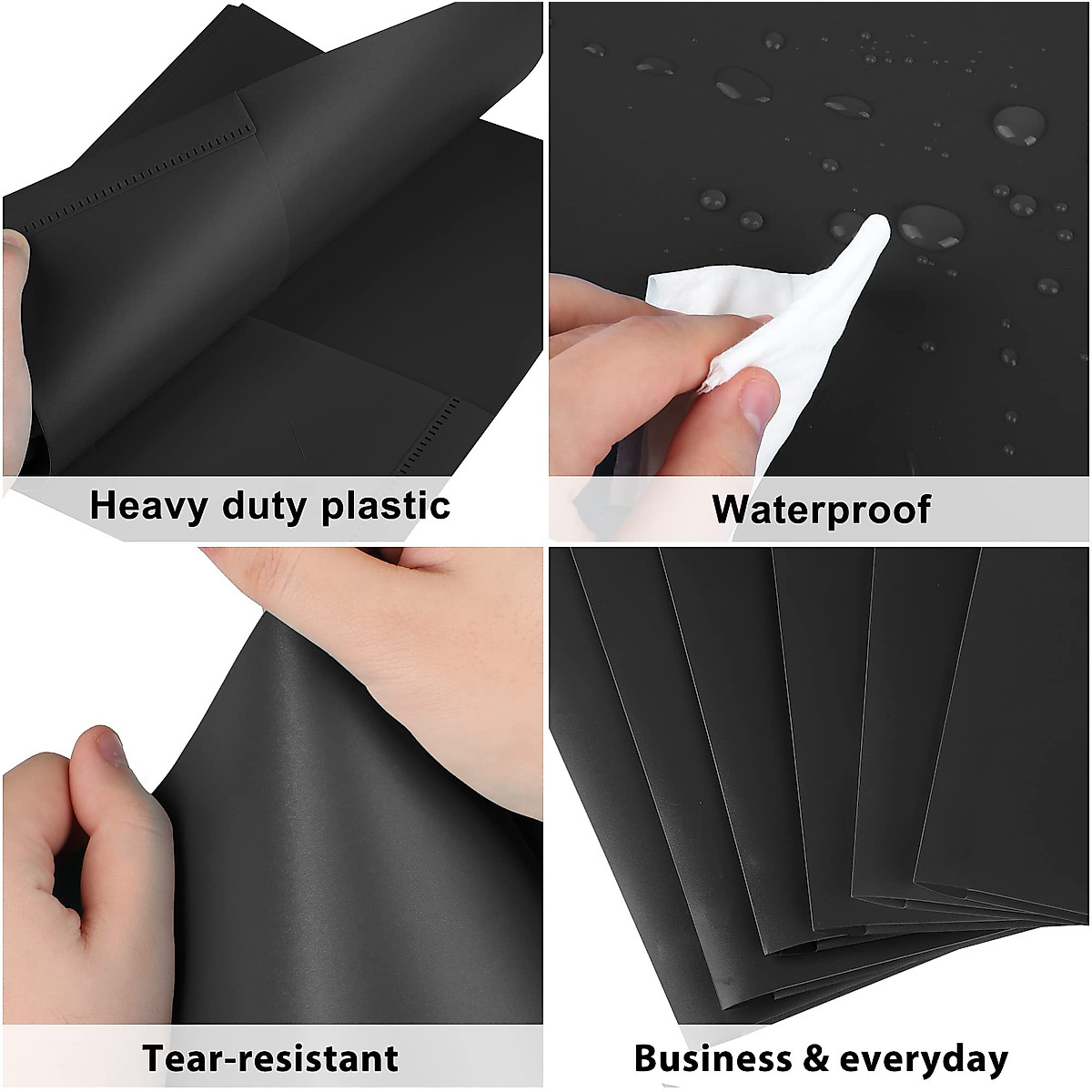 HABGP 6 Pack Black File Folders with Pockets and Business Card Slot, Letter Size Plastic 2 Pocket Folders for Documents, Office Filing Cabinet Folders, School Supplies for College Students