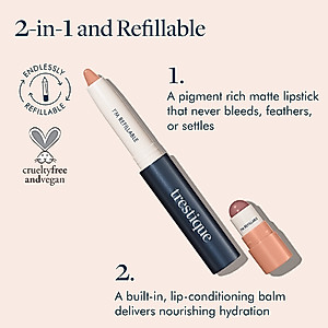 TRE'STIQUE treStiQue Matte Lip Crayon, Matte Lipstick With Built-in Lip Gloss Balm, 2-in-1 Lip Liner Set With Lip Crayon and Lip Balm, Lipstick and Lip Gloss Balm Lip Kit (Belize Bordeaux Refillable)