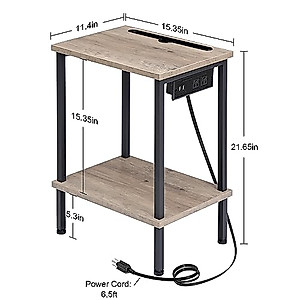 AMHANCIBLE Small Nightstand Set of 2, Side Tables with Charging Station, Night Stand with USB Ports and Outlets, End Tables for Small Space, 2-Tier Storage Shelf, Metal Frame HET032GY