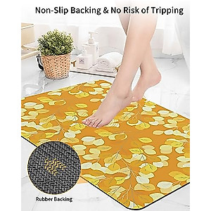 Orange Yellow Leaves Bath Mat for Tub,Non Slip Bathroom Floor Runner Rug Quick Dry & Absorbent Diatomaceous Earth Shower Sink Kitchen Living Room Washable Doormat,Minimalist Natural Tree Leaf 16"x24"