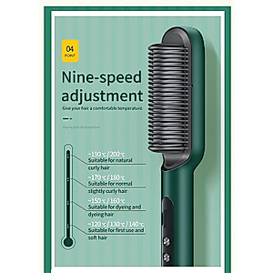 2023 New Negative Ion Hair Straightener Styling Comb, Portable 2 in 1 Hair Straightener Brush and Curler with 5 Temp/Fast Heating/Anti Scald for Home/Travel/Salon (Green)