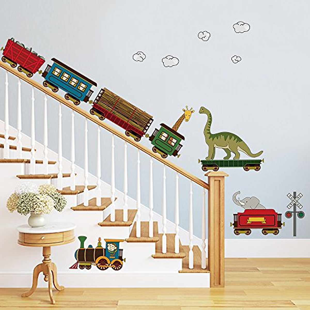 decalmile Animal Train Wall Decals Dinosaur Elephant Giraffe Wall Stickers Removable Kids Room Wall Decor for Baby Nursery Childrens Bedroom Playroom