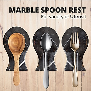 TheWolfard Luxury Handmade Black and Gold Marble Spoon Rest for Kitchen Counter, Best Spatula Holder for Kitchen Accessories & Housewarming Gifts., 6x8x0.75