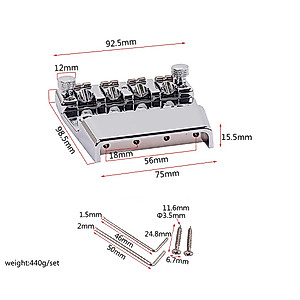 Fixed Metal Bass Guitar Bridge 4 String with Tool Set Hardtail Saddle Bridge for Rickenbacker Guitar parts