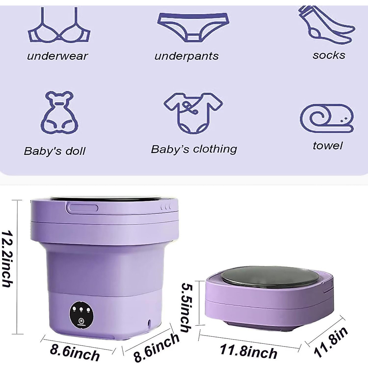 Portable Washing Machine with Disinfection and sterilization, Small Washing Machine Foldable for Underwear,Baby Clothes,or Small Items,Suitable for Apartments, Dormitories,Camping,Travel,Lavender