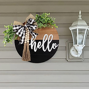 Hello Home Sign for Front Door, Farmhouse Front Porch Hello Door Sign Decorations Wood Wreaths for Holiday Halloween Christmas, Hanging Door Decor Spring Summer Fall Winter Indoor Outdoor