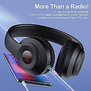 X5 Wireless FM Radio Headphones with Bluetooth, Built in Microphone, Rechargeable and Portable Radio Headset, Over Ear Headphone with Soft Ear Muffs, Stereo Sound, for Jogging, Cycling, Mowing