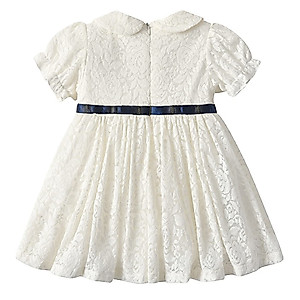 DINGDONG'S CLOSET Baby Tollder Kid Girl Short Sleeve White Flower Bowknot Lace Princess Dress (3T)