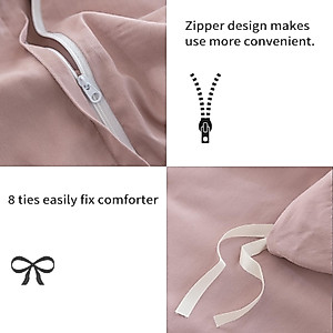 MADELUO Duvet Cover, 100% Cotton Washed Duvet Cover, Linen-Like Duvet Cover Set for All Season-3 Pieces, Greyish Pink, Queen