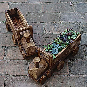 Dsxnklnd Retro Wooden Train Flower Pot Succulent Plant Potted Bonsai Planter Home Garden