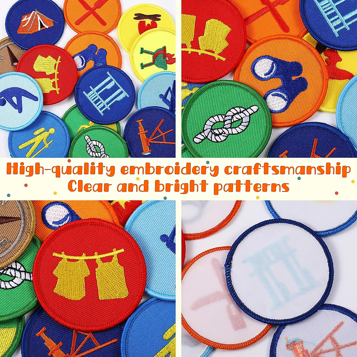 Landical 70 Pcs Round Scout Badge Iron on Embroidery Patches Sew on Patches for DIY Party Decorations