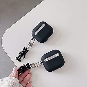 ZONOQX Compatible with AirPod 3 Case（2021），Fashion Frosted TPU Shockproof case with Funny Keychain for AirPod 3rd Generation Suitable for Men and Wome (3r Black face Bear)