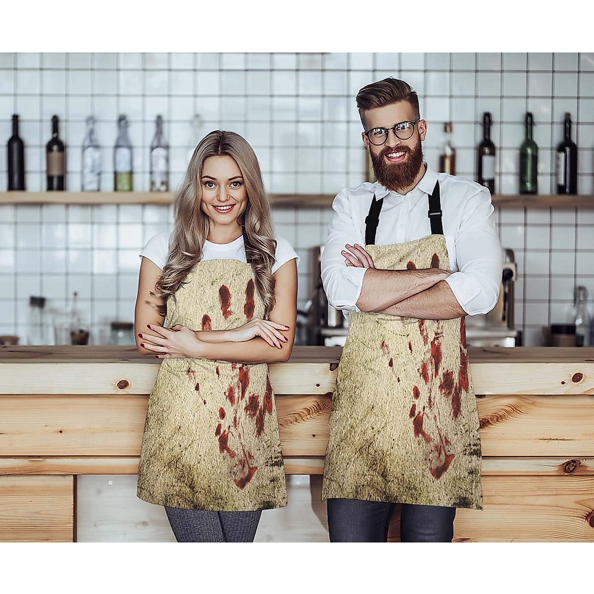 WONDERTIFY Bloody Hand Apron,Horror House Grunge Background with a Print of Hand Bib Apron with Adjustable Neck for Men Women,Suitable for Home Kitchen Cooking Waitress Chef Grill Bistro Baking Apron