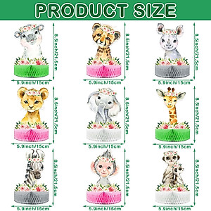 9Pcs Jungle Animals Honeycomb Centerpieces, Safari Baby Shower Table Decorations for Girls Kids, Safari Jungle Themed Birthday Party Suppiles, Wild One Birthday Party Decorations