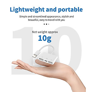 iPhone OTG Adapter Charger Cable Dongle Lightning Male to Dual USB Female Camera Memory Stick Flash Drive Cord Reader Mouse Keyboard Converter Card Charging Splitter for 14 13 12 11 Pro Max 7 8