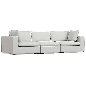 SIMPLIHOME Jasmine 3-Seater Modular Sofa in Velvety Chenille Polyester-Blend Performance Fabric, Cloud Grey, 125-inches Wide, Handcrafted Contemporary-Style Couch for Living Room