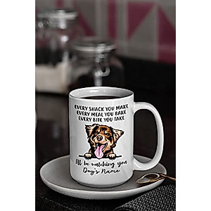 Personalized Red Tri Australian Shepherd Coffee Mug, Every Snack You Make I'll Be Watching You, Customized Dog Mugs for Mom Dad, Gifts for Dog Lover, Mothers Day, Fathers Day, Birthday Presents