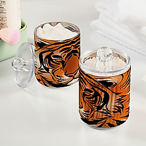 Kigai 2PCS Tiger Pattern Qtip Holder Dispenser with Lids - 14 oz Bathroom Storage Organizer Set, Clear Apothecary Jars Food Storage Containers, for Tea, Coffee, Cotton Ball, Floss