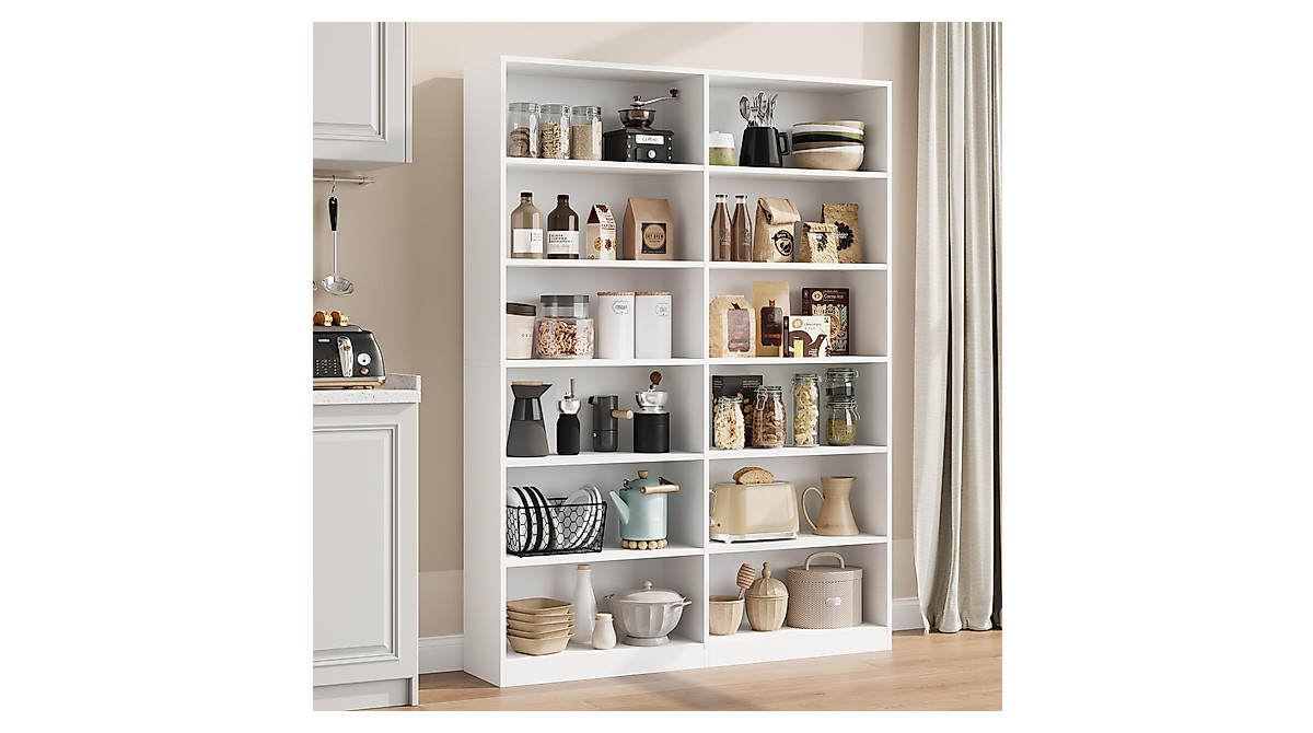 FACBOTALL 6-Tier Double Wide Bookshelf - White Storage