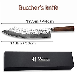 Wakoli Butcher's and BBQ Knife, 12-inch Blade Damascus Chef Knife made of 67 Layers Damascus Steel with VG10 Core, Butcher Knife for Meat Cutting with Walnut Wood Handle, Sharp Kitchen Knives (Walnut)