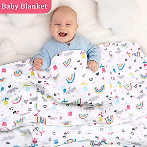 Muslin Baby Car Seat Canopy, Infant Carseat Cover, Lightweight Breathable Soft for Babies Girls Shower Gift (Rainbow)