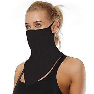 Kyerivs 2 Pieces Black and Gray Face Mask Reusable Washable Cloth Bandanas Women Men Neck Gaiter Cover Ear Loops for Dust