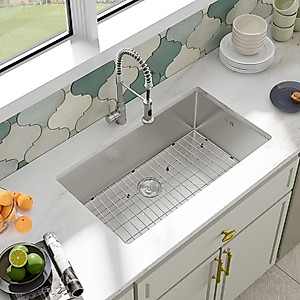 Stainless Steel Sink Grid and Protectors for Bottom of Kitchen Sink，26" x 14" Inches with Rear Drain