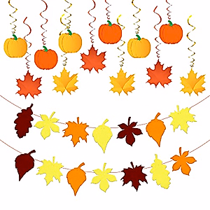 Thanksgiving Hanging Decorations for Home - Pack of 32, No DIY | Felt Fall Leaf Garland for Thanksgiving Decorations | Thanksgiving Swirls for Hanging Fall Decorations | Thanksgiving Party Decorations