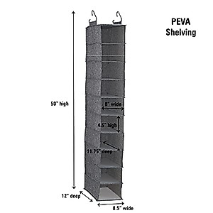 Household Essentials 10 Closet Organizer with Hooks Hanging Shelf, Graphite