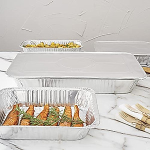 Restaurantware LIDS ONLY: Foil Lux Foil Pan Lids 25 Oven-Ready Foil Tray Lids -Fits Full-Size Steam Table Lids Freezable Silver Aluminum DisposableTurkey Pan Lids Pans Sold Separately
