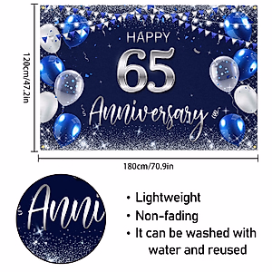 Happy 65th Anniversary Backdrop Banner Decor Navy Blue – Silver Glitter Happy 65 Years Wedding Anniversary Party Theme Decorations for Women Men Supplies