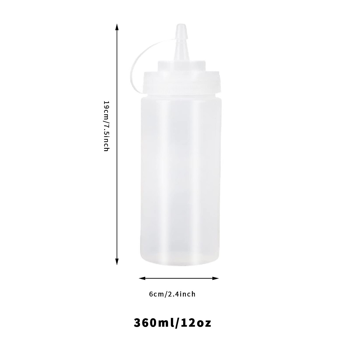 SCWBOEII 6 PCS 12oz Plastic Condiment Squeeze Bottles, Translucent Ketchup Bottles with Measurements For Condiments Olive Ketchup Sauces Dressings and More