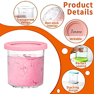 4 Pack Creami Pints and Lids for Ninja, Ice Cream Containers Compatible with Ninja Creami NC299AM C300s Series Ice Cream Maker, Replacement Pints Containers and Lids, BPA-Free & Dishwasher Safe