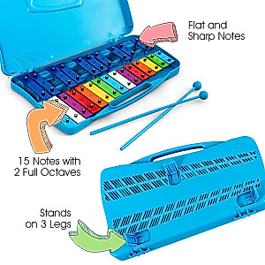 Costzon 25-Note Xylophone w/Case, Colorful Musical Toy w/Clear Tuned Metal Keys, 2 Child-Safe Mallets, Perfectly Tuned Instrument for Kids, Toddlers (With music sheets, Blue)
