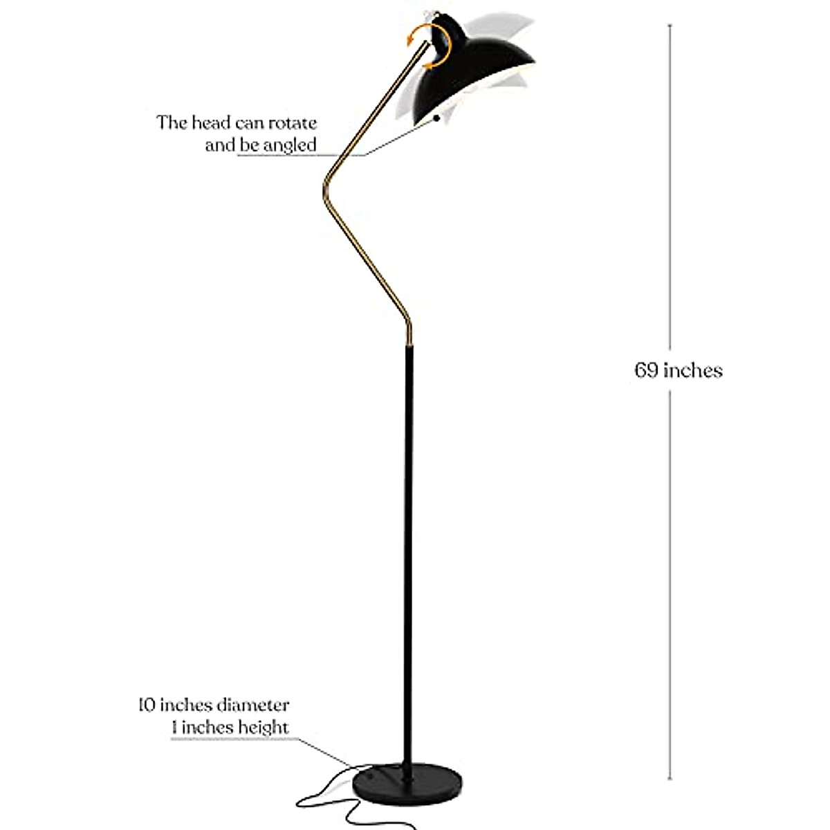 Brightech Swoop LED Floor Lamp, Tall Lamp with Adjustable Head, Modern Lamp for Living Rooms & Offices, Standing Lamp with Heavy Base for Bedrooms, Stunning Living Room Decor