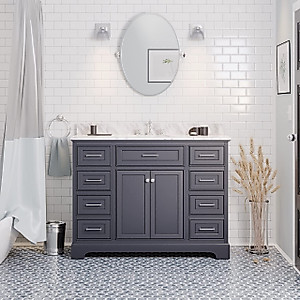 Aria 48-inch Bathroom Vanity (Carrara/Weathered Gray): Includes Weathered Gray Cabinet with Authentic Italian Carrara Marble Countertop and White Ceramic Sink