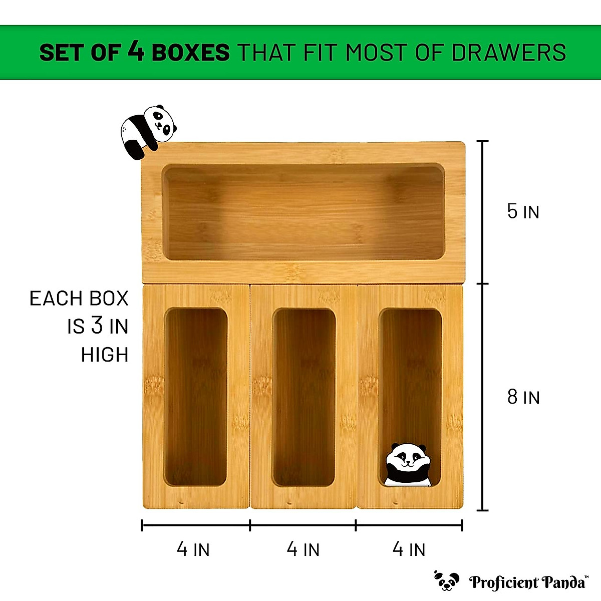 Proficient Panda,Bamboo Sandwich Bag Organizer, Ziplock Bag Organizer, Premium Bamboo Organizer/Dispenser, Compatable sizes: Gallon, Quart, Sandwich, and Snack, (4 piece set).