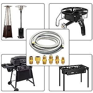 20 Feet High Pressure Braided Propane Hose Extension with Conversion Coupling 3/8" Flare to 1/2" Female NPT, 1/4" Male NPT, 1/8" NPT Male,3/8" Male NPT, 3/8" Male Flare for BBQ Grill, Fire Pit, Heater