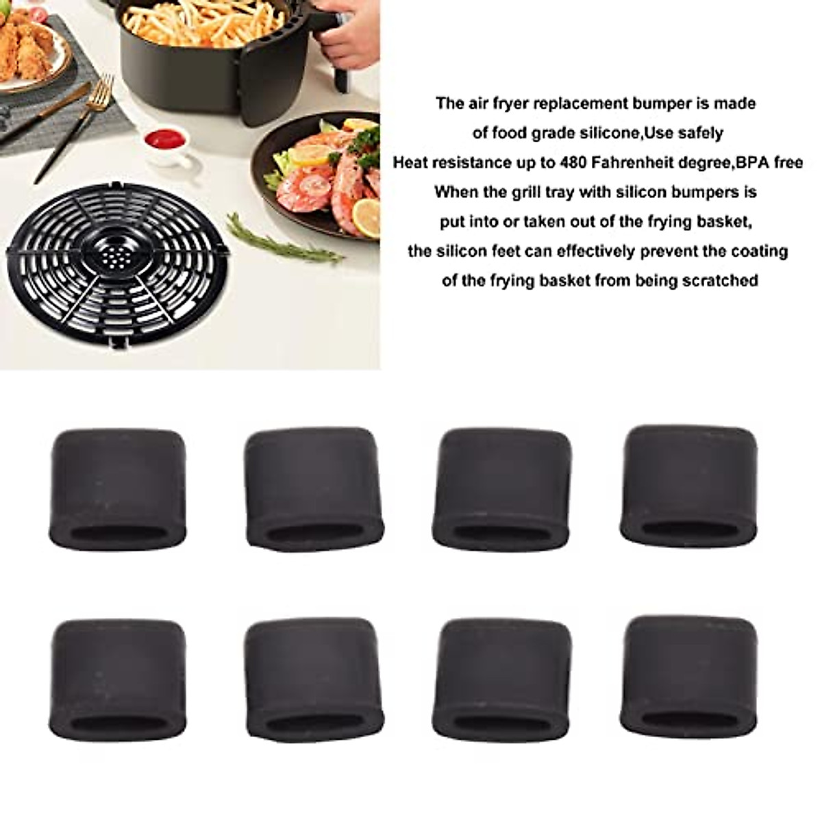 8Pcs Kitchen Fryer Rubber Bumper Fryer Grill Silicone Feet Silicone Bumpers Portable Anti Scratch Replacement Tips Silicone Tabs for Kitchen Fryer