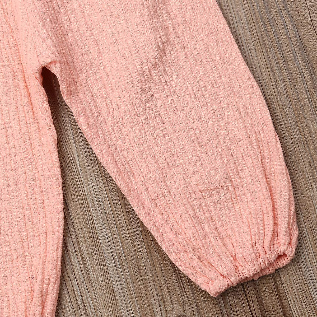 Mubineo Toddler Baby Girl Summer Fall Basic Plain Short Sleeve Cotton Linen Drawstring Romper Jumpsuit (Peach Pink, 2-3T)