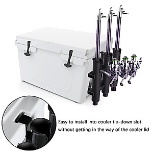YETI & RTIC Cooler Fishing Rod Holder - 3 Link Fishing Rod Rack for Boat, Kayak Fishing Accessories with Tie-Down Slot