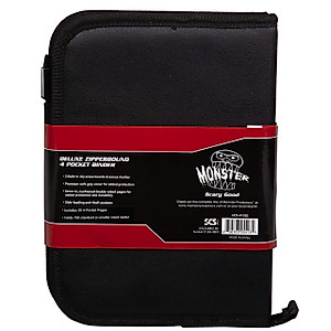 Monster Deluxe 4 Pocket Trading Card Leather Album - Zipper Closure, Built-in Dry Erase Boards and Marker, Side Loading Padded Double Sided Pockets, Holds 160 Cards, For Sport, Gaming, Kpop, Xmas Gift