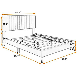 Harper & Bright Designs Full Size Upholstered Platform Bed for Boys Girls Kids Adults, No Box Spring Needed for Boys Girls Kids Adults, Velvet Fabric,Gray
