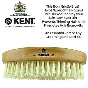 Kent MC4 Finest Men's Hair Brush And Facial Brush For Beard Care - Exfoliating Natural Boar Bristle Brush For Mens Grooming, Scalp Brush, Royalty Brush, And Beard Straightener For Men's Skin Care
