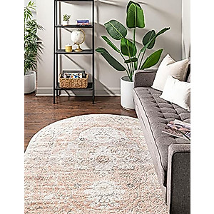 Rugs.com Madeline Vintage Collection Rug – 4' x 6' Oval Rose Pink Medium-Pile Rug Perfect for Living Rooms, Large Dining Rooms, Open Floorplans