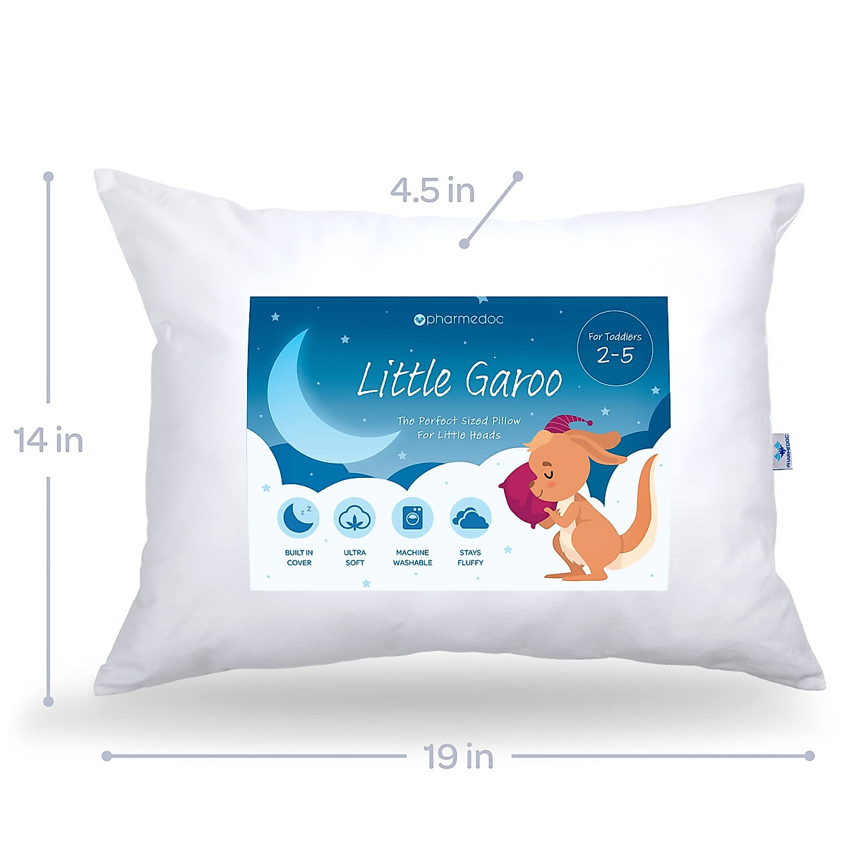 Pharmedoc Little Garoo Toddler Pillow with Pillowcase – 14x19 Pillow – White Cotton Toddler Pillows for Sleeping, Kids Pillow, Travel Pillows for Sleeping, Mini Pillow, Toddler Bed Pillows